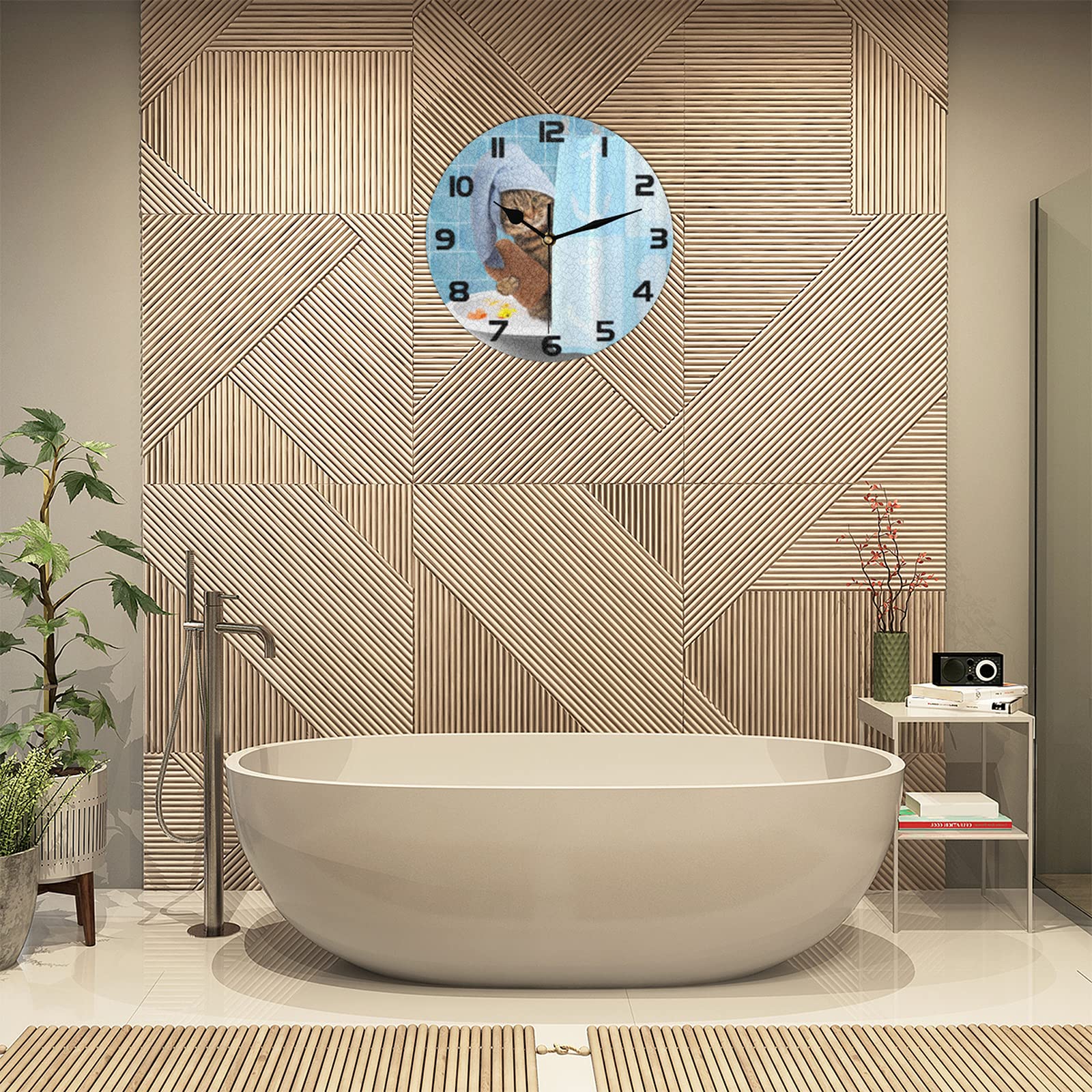 Wall Clocks for Living Room Decor 10 Inch Silent Non-Ticking Wall Clocks Battery Operated Round Hanging Clock Real Wood for Home/Office/Kitchen/Classroom/School Cat Pattern