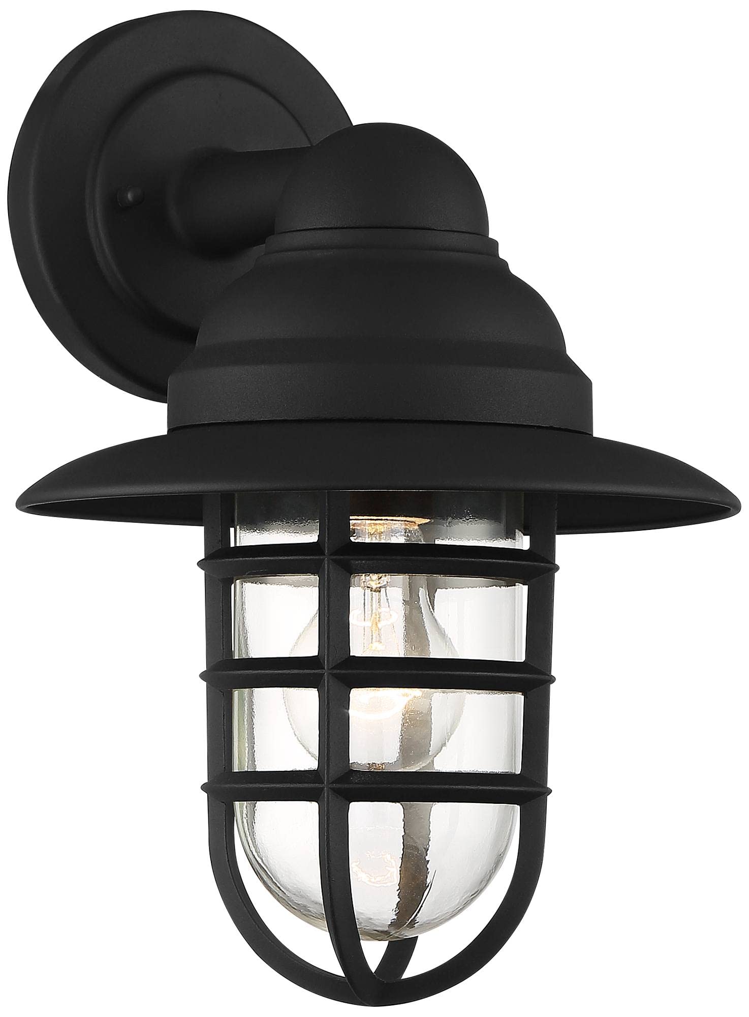 John Timberland Marlowe Farmhouse Rustic Wall Light Sconce Matte Black Hardwired 9 1/4" Fixture Metal Cage Clear Glass for Bedroom Bedside Bathroom Vanity Living Room Hallway Dining House Home