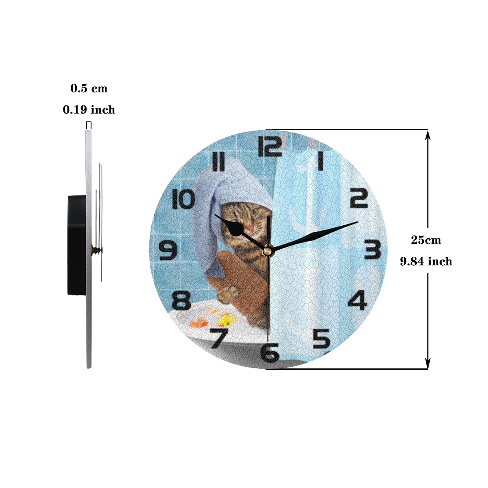 Wall Clocks for Living Room Decor 10 Inch Silent Non-Ticking Wall Clocks Battery Operated Round Hanging Clock Real Wood for Home/Office/Kitchen/Classroom/School Cat Pattern
