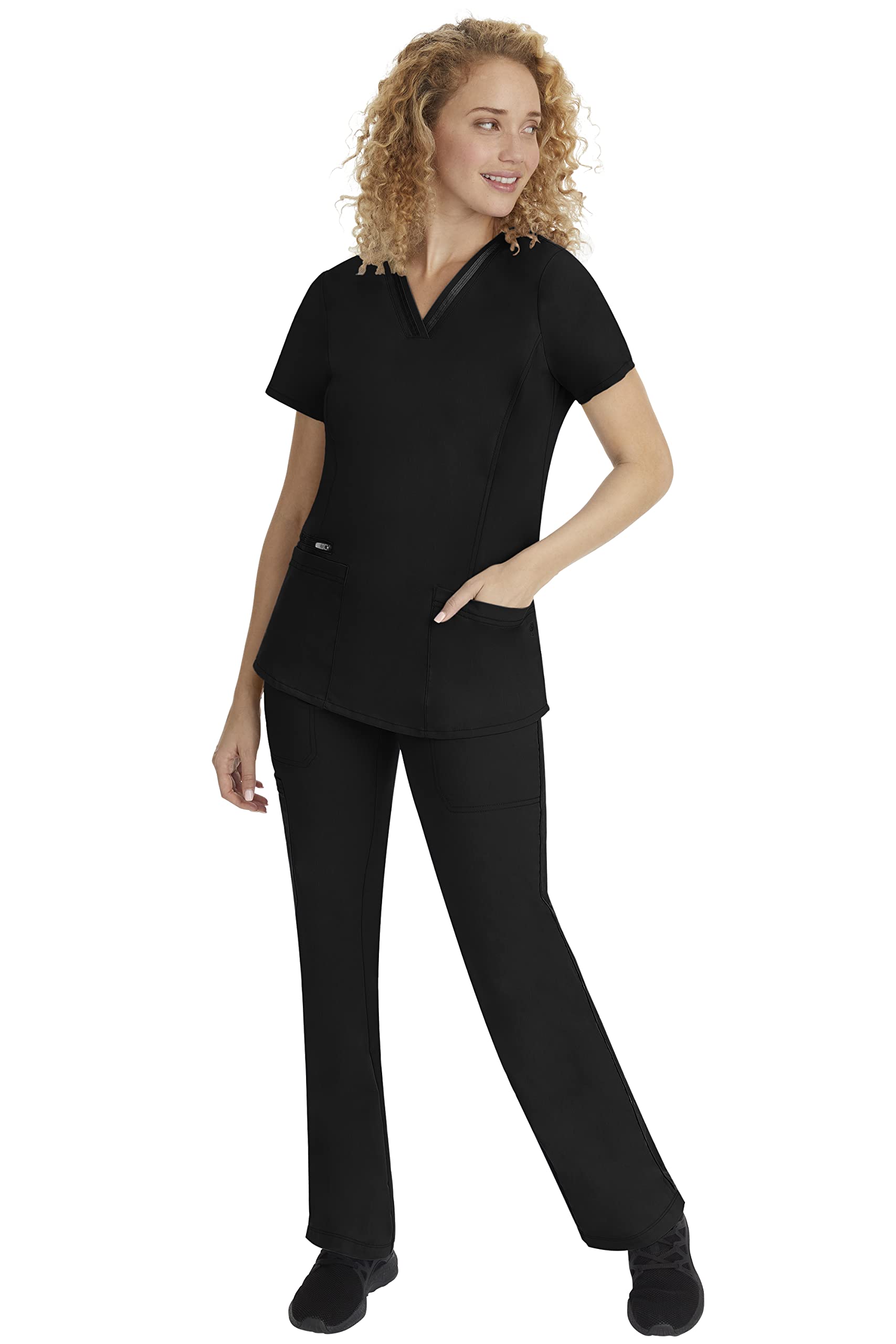 Healing Hands Scrub Top for Women with 3 Pockets and Easy Care, 2-Way Stretch Fabric Plus Size 2278, 5XL, Black