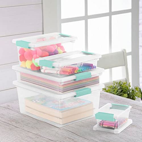 Sterilite Plastic Medium Clip Stacking Storage Box Container with Latching Lid for Home, Office, Workspace, and Utility Space Organization, 4 Pack