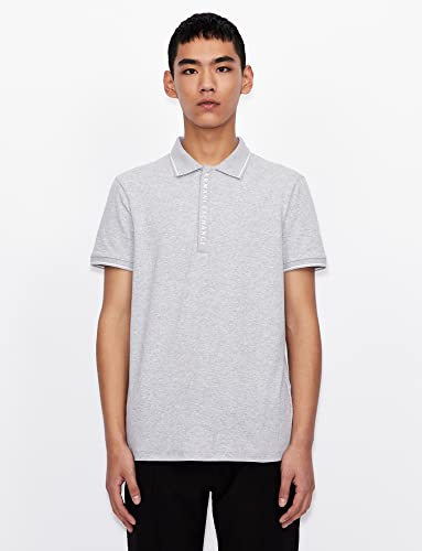 A|X ARMANI EXCHANGE Men's Logo Zip Jersey Polo, Heather Grey B09b, X-Large