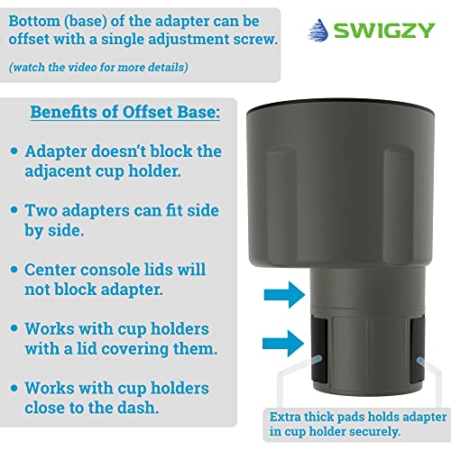 Swigzy Car Cup Holder Expander Adapter (Adjustable) - Holds Hydro Flask, Yeti, Nalgene, Large 32/40 oz. Bottles & Big Drinks - Gray