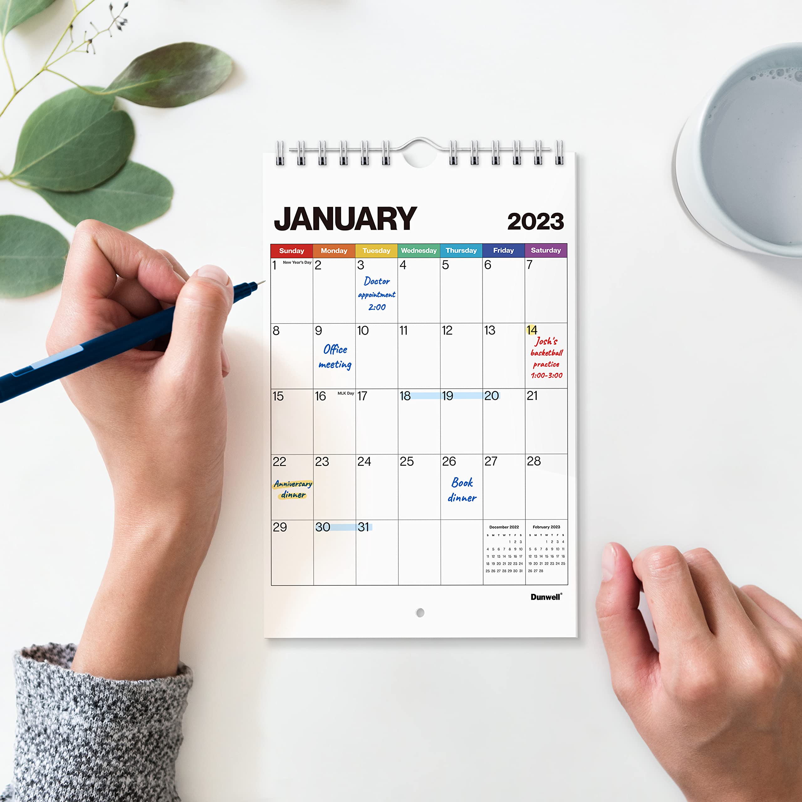 Dunwell Mini Wall Calendar 2023 - (5.5x8.5, Colorful), Use to Dec 2023, Small Notepad Calendar, Little Calendar for Locker, Bulletin Board, Wall, or Desk