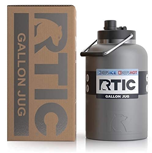 RTIC Jug with Handle, One Gallon, Graphite Matte, Large Double Vacuum Insulated Water Bottle, Stainless Steel Thermos for Hot & Cold Drinks, Sweat Proof, Great for Travel, Hiking & Camping