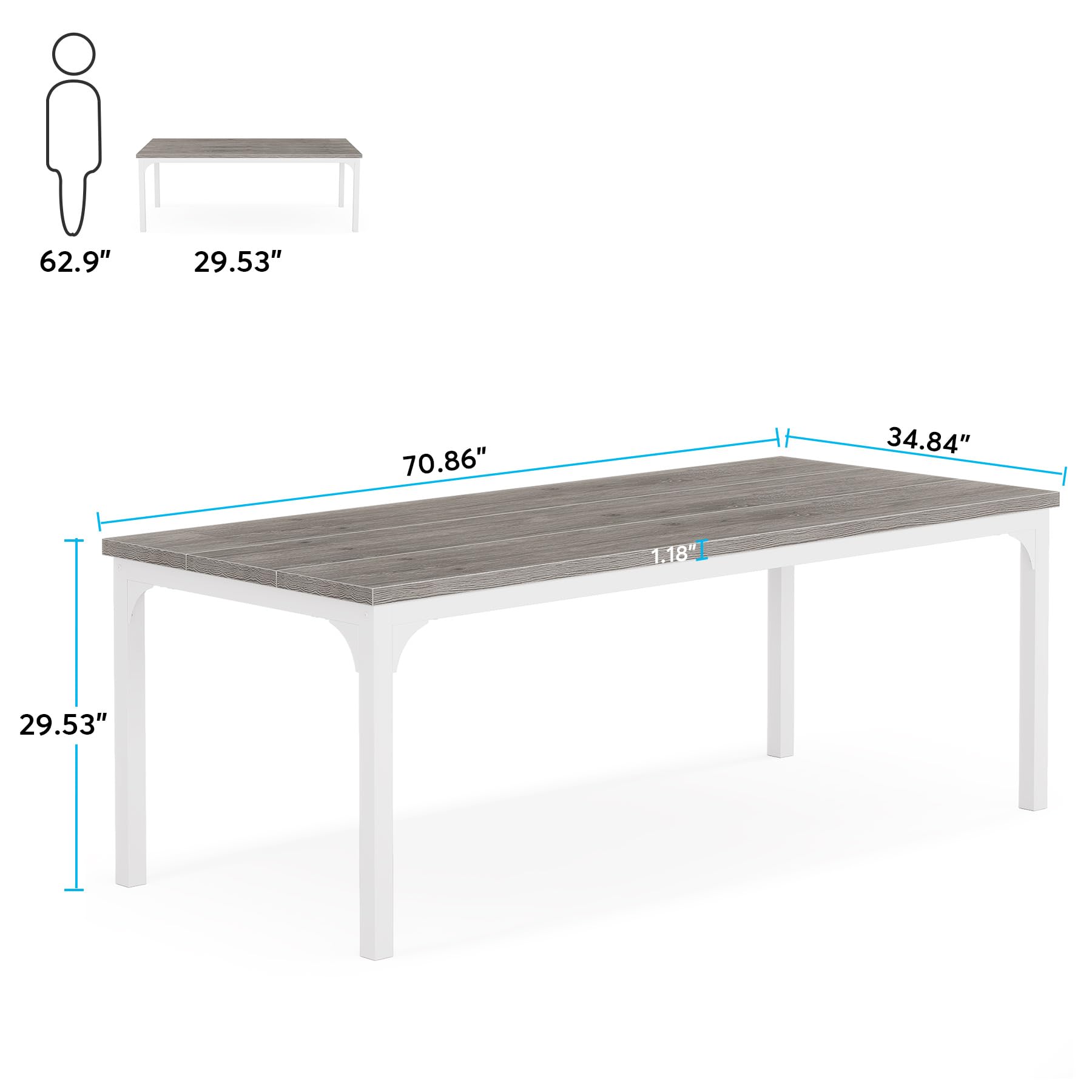 Tribesigns Farmhouse Dining Table for 6-8, 70.9 Inch Rectangular Wood Kitchen Table with Heavy Duty Metal Legs, Industrial Dinner Table for Dining Room, Living Room, Grey and White