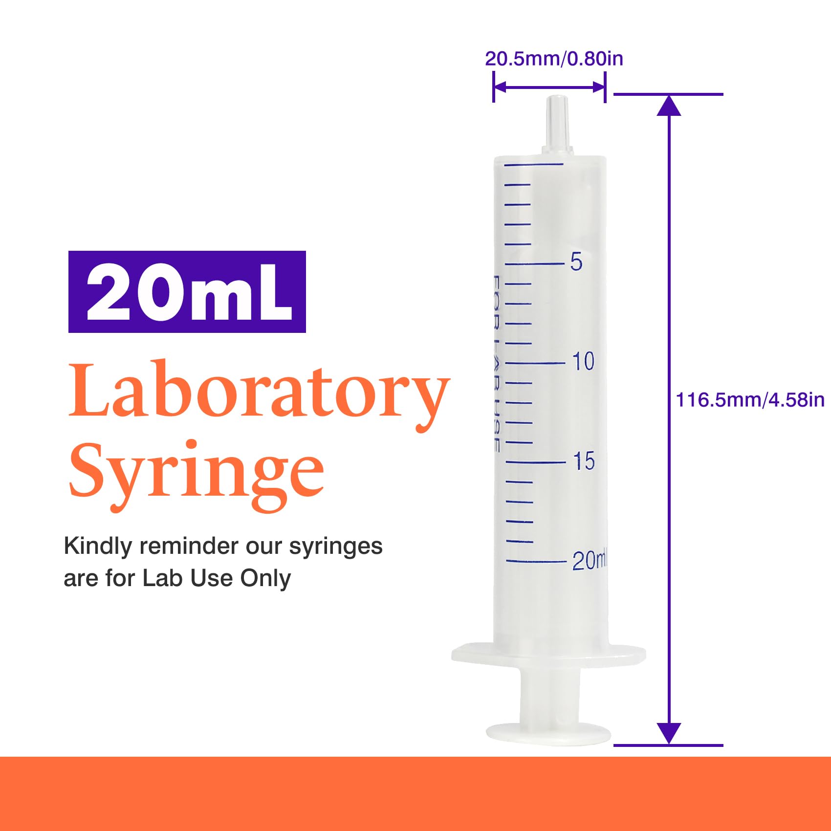 20 PCS 20 ml Plastic Syringe with Measurement, Slip Tip and No Rubber Plunger Small Syringe for for Scientific Lab Injection, Refilling, Measuring Liquids, Oil or Glue Applicator