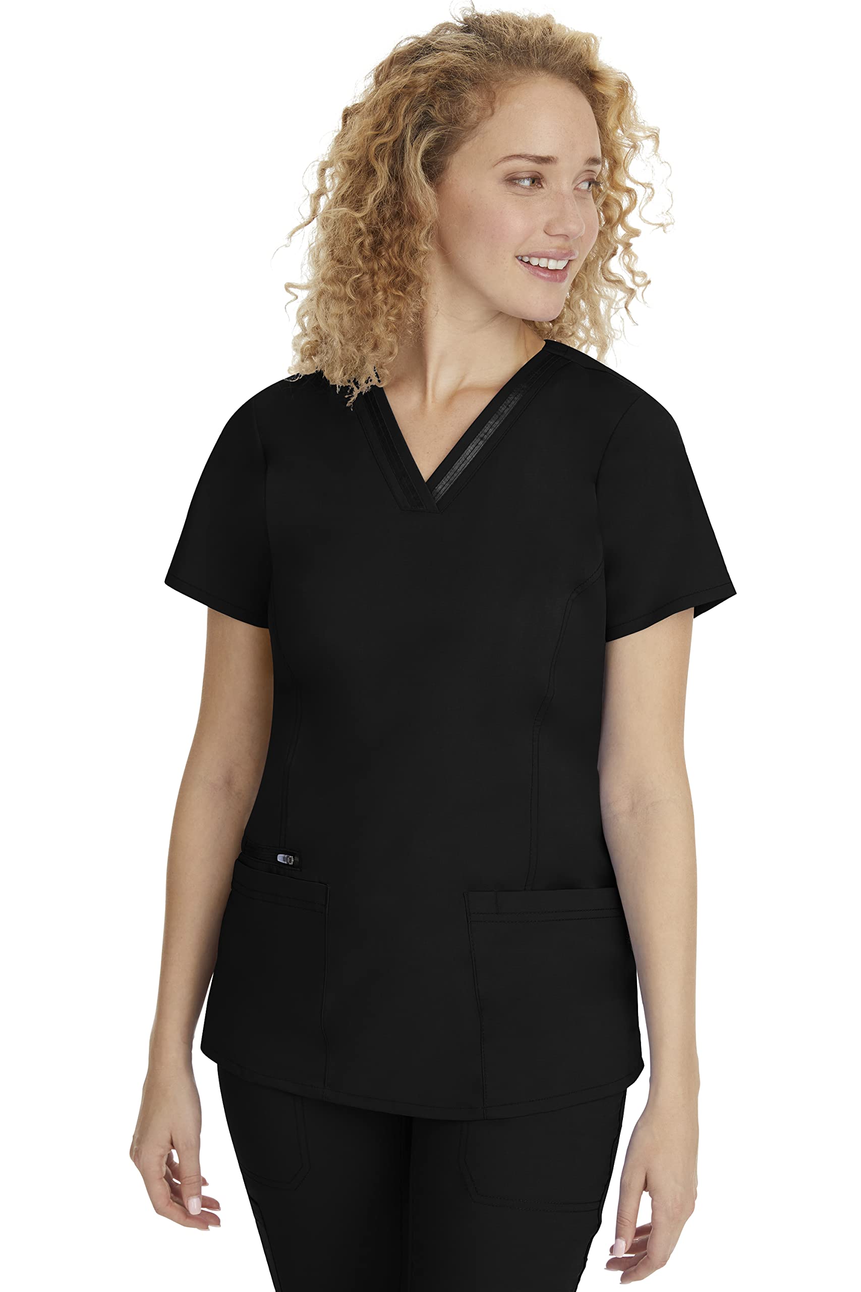 Healing Hands Scrub Top for Women with 3 Pockets and Easy Care, 2-Way Stretch Fabric Plus Size 2278, 5XL, Black