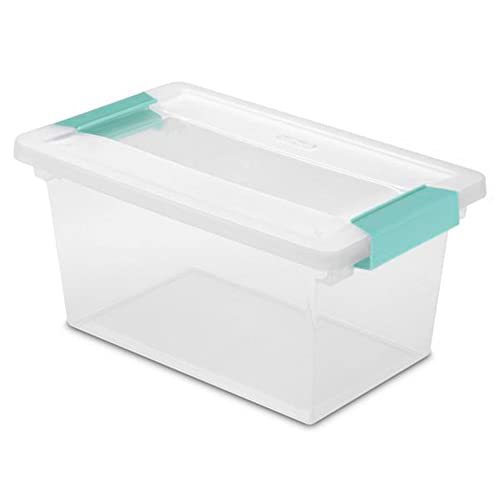 Sterilite Plastic Medium Clip Stacking Storage Box Container with Latching Lid for Home, Office, Workspace, and Utility Space Organization, 4 Pack