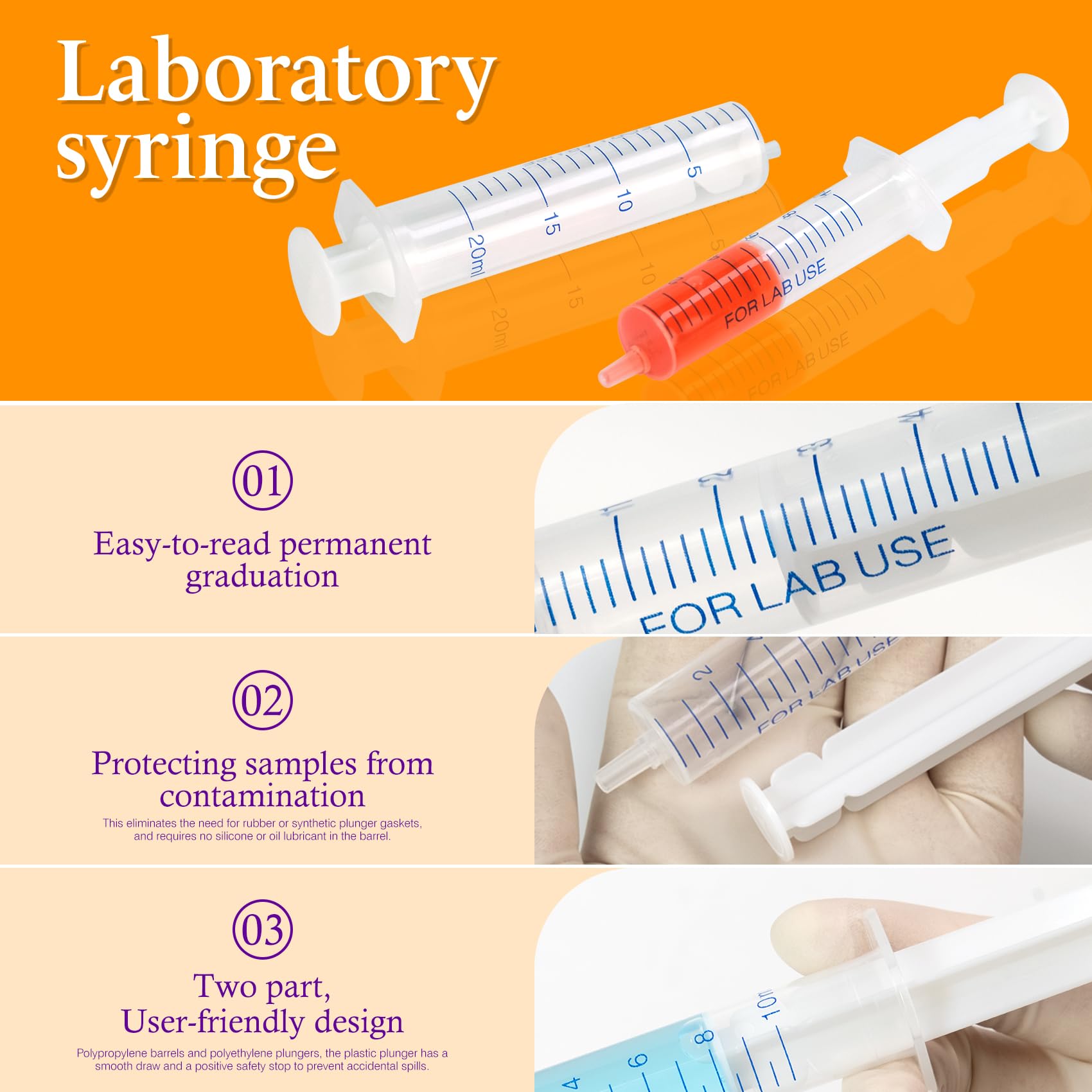 20 PCS 20 ml Plastic Syringe with Measurement, Slip Tip and No Rubber Plunger Small Syringe for for Scientific Lab Injection, Refilling, Measuring Liquids, Oil or Glue Applicator