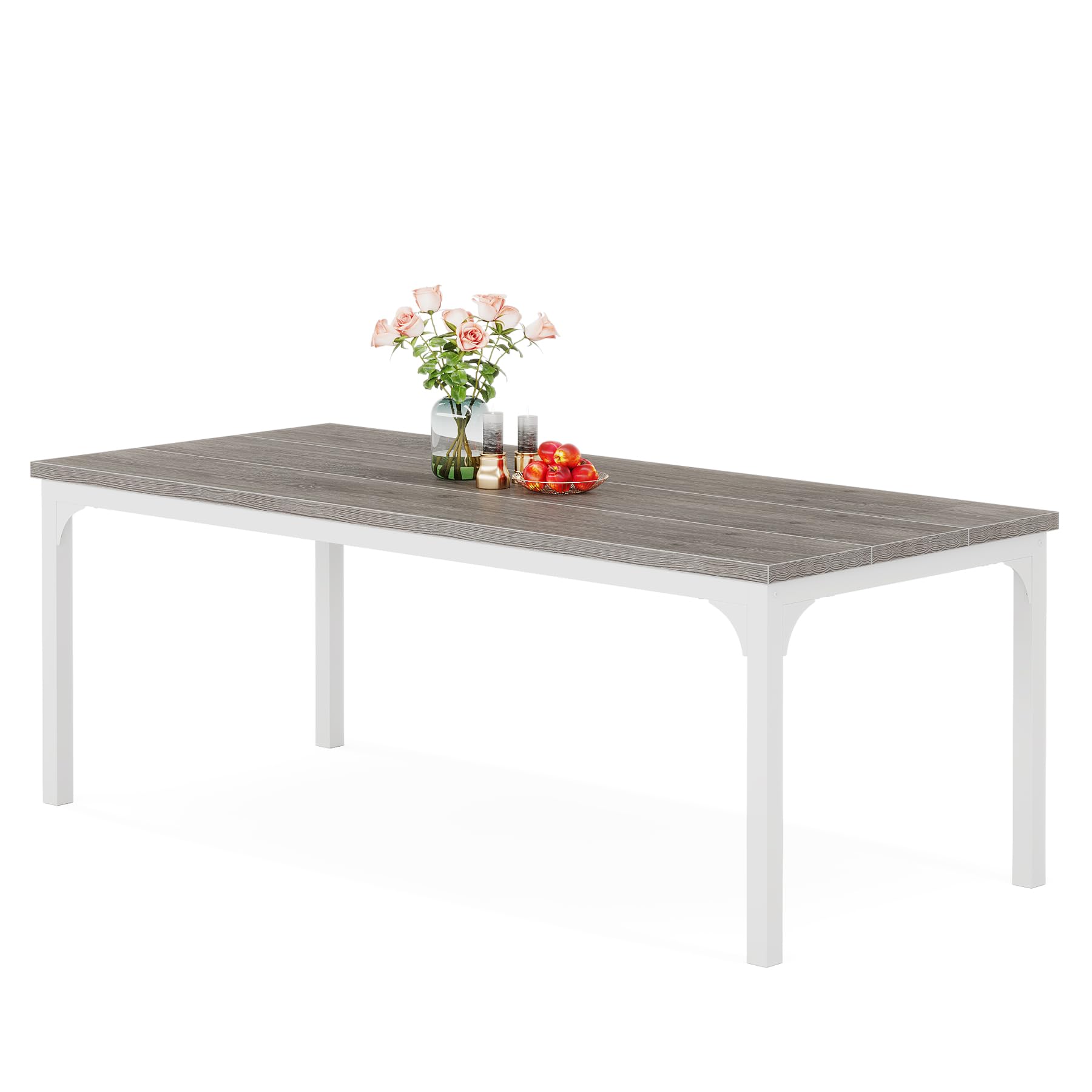 Tribesigns Farmhouse Dining Table for 6-8, 70.9 Inch Rectangular Wood Kitchen Table with Heavy Duty Metal Legs, Industrial Dinner Table for Dining Room, Living Room, Grey and White