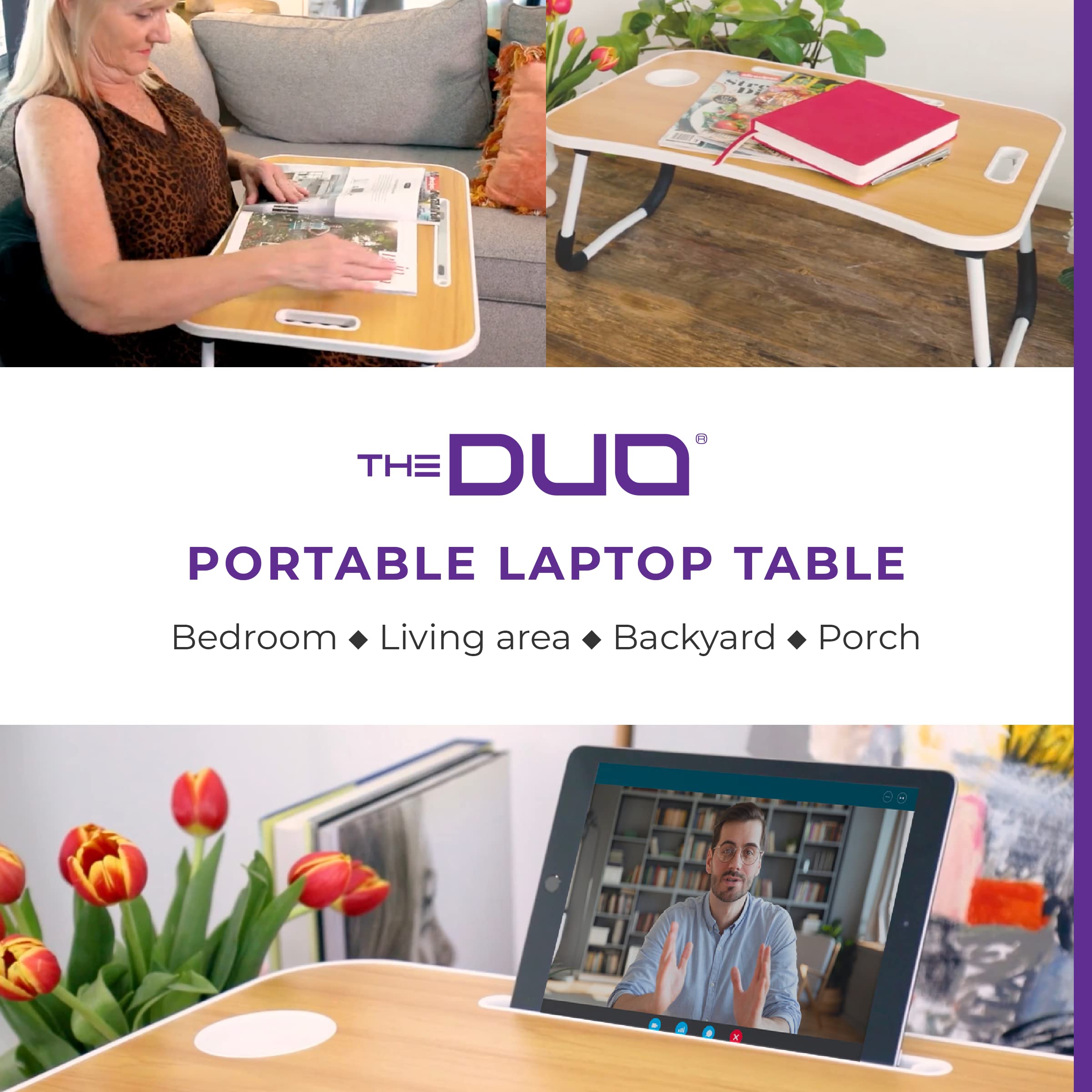 THE DUO Laptop Workstation for Bed and Sofa - Foldable Laptop Table, Portable Table for Bed, Lap Desk for Working, Reading, Eating - Marble, 26 x 17.5 inches