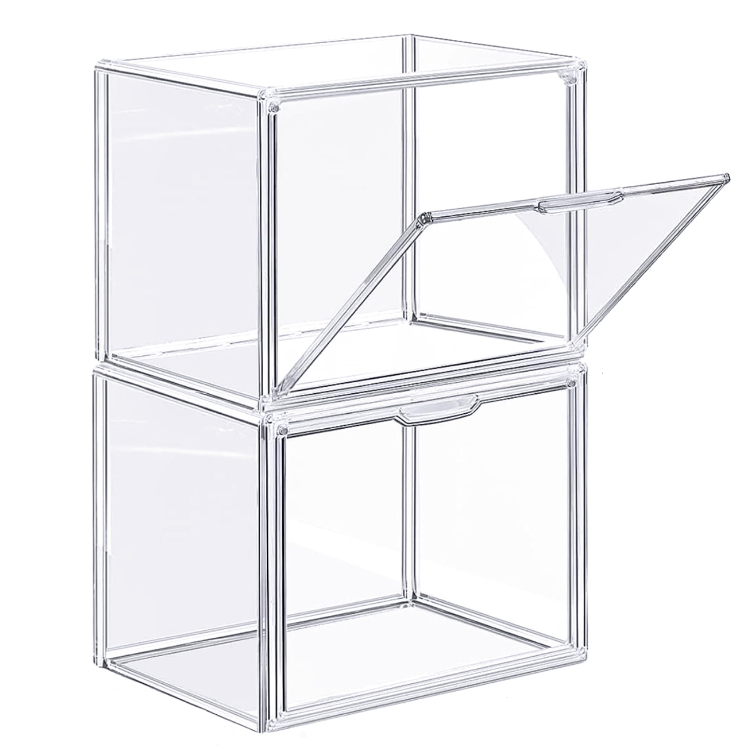 ZLLZUU Clear Stackable Plastic Storage Bins with Lid, Dustproof Book Cosmetic Acrylic Display Cases with Magnetic Door, Large Figures Collectibles Showcase