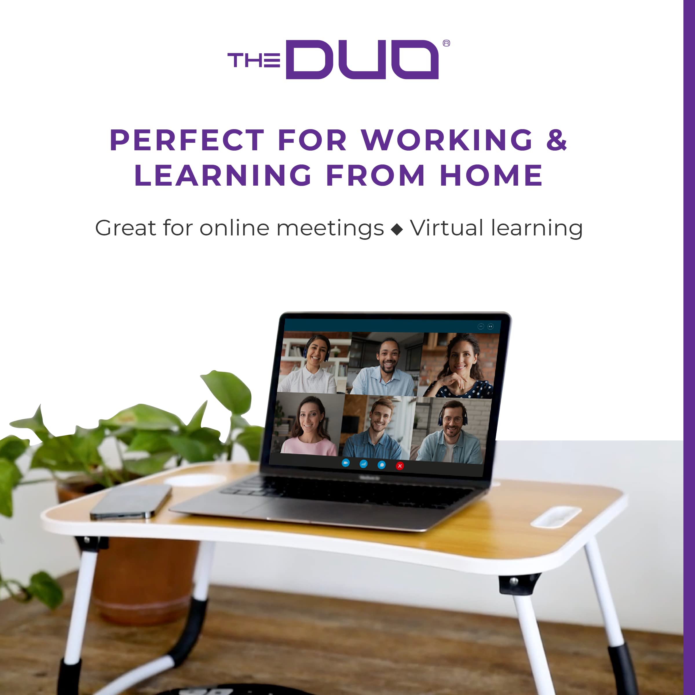 THE DUO Laptop Workstation for Bed and Sofa - Foldable Laptop Table, Portable Table for Bed, Lap Desk for Working, Reading, Eating - Marble, 26 x 17.5 inches