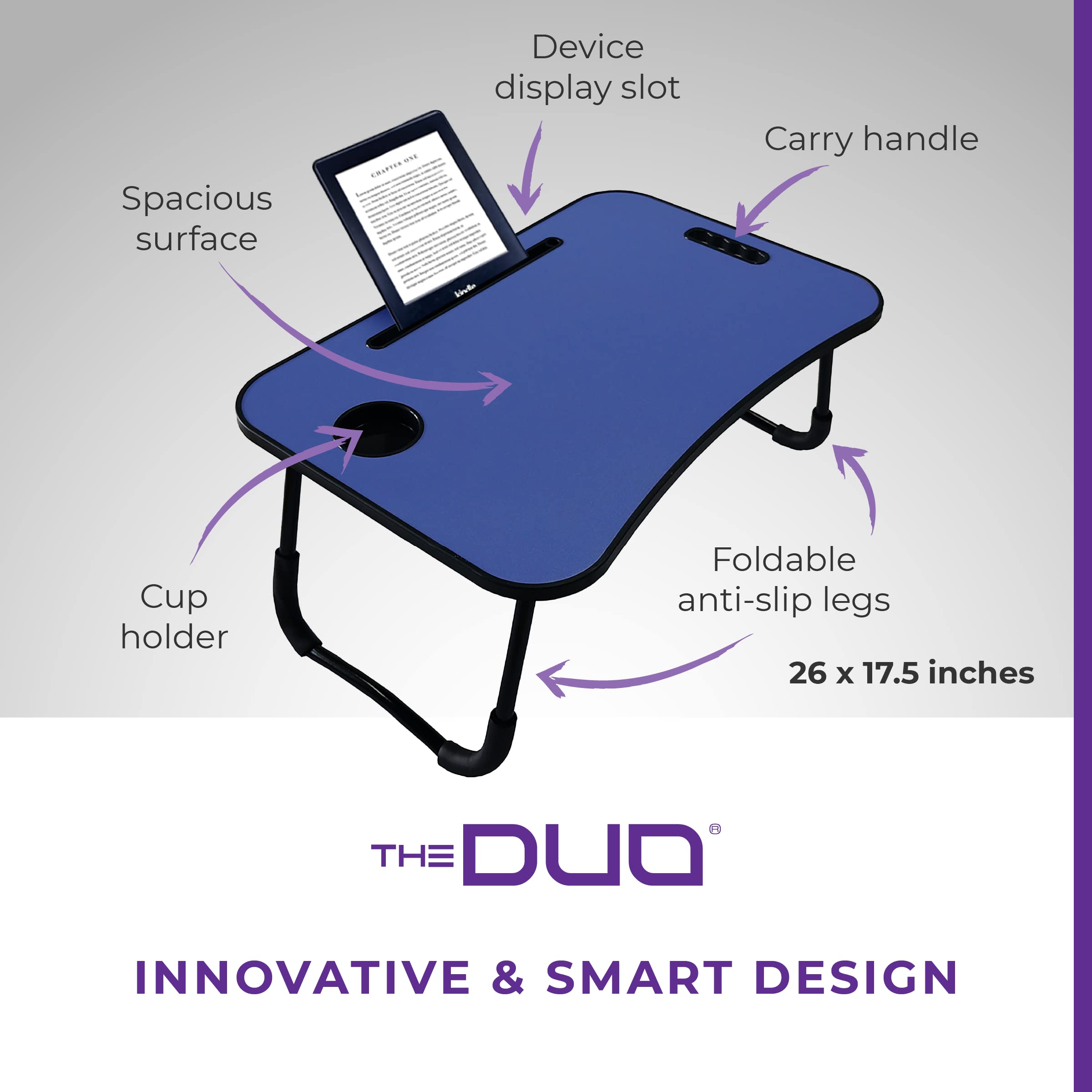 THE DUO Laptop Workstation for Bed and Sofa - Foldable Laptop Table, Portable Table for Bed, Lap Desk for Working, Reading, Eating - Marble, 26 x 17.5 inches