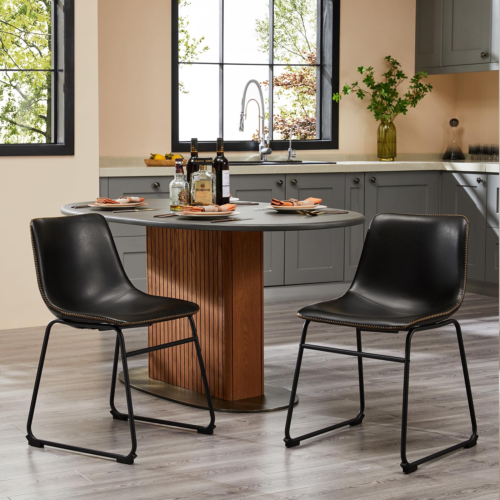 DUMOS Dining Chairs,Kitchen & Dining Room Chairs, PU Leather Cushion and Metal Legs Bar Chairs, Counter Height Bar Stools for Kitchen Island