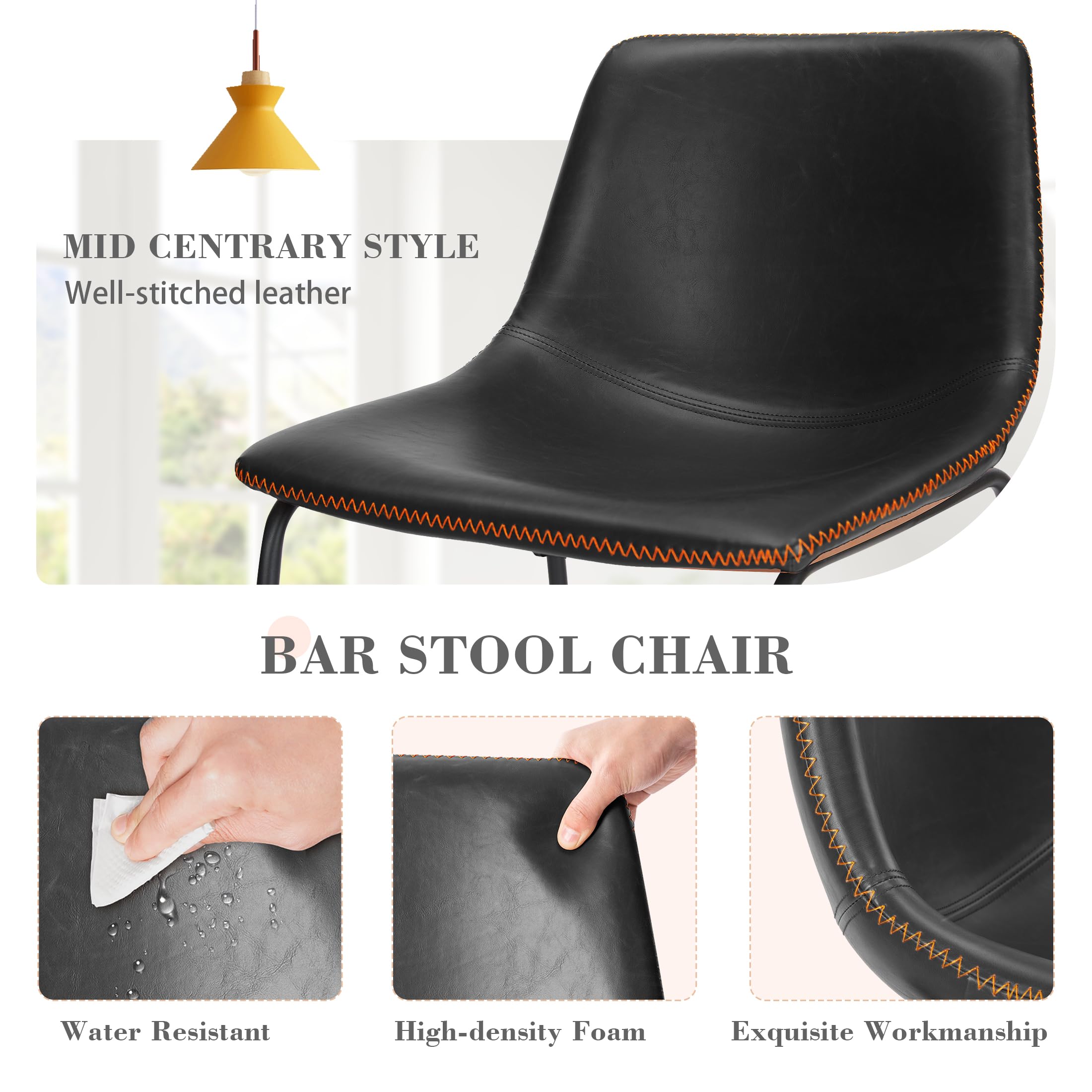 DUMOS Dining Chairs,Kitchen & Dining Room Chairs, PU Leather Cushion and Metal Legs Bar Chairs, Counter Height Bar Stools for Kitchen Island