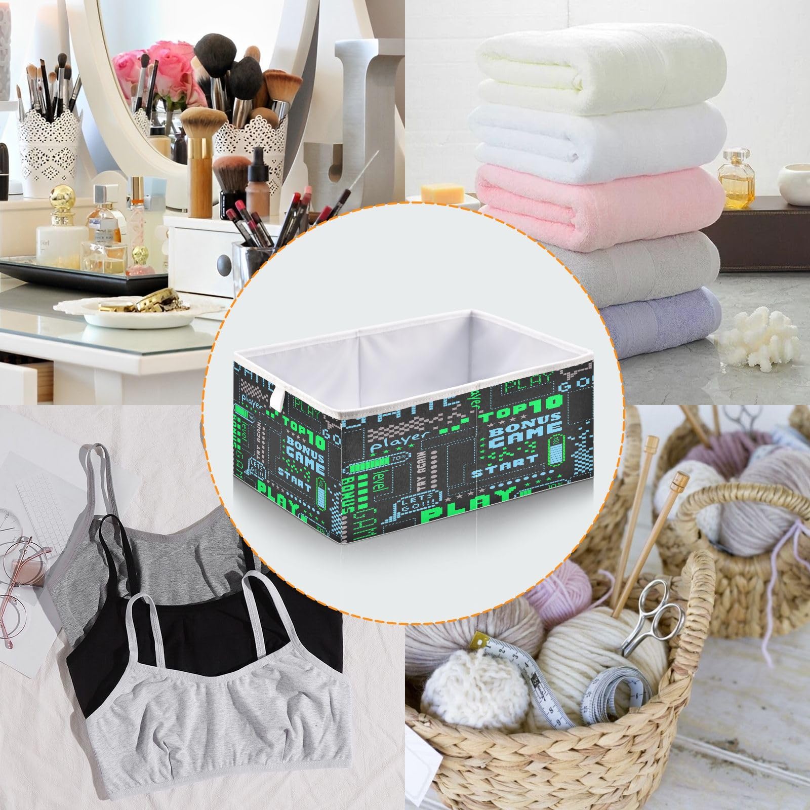 QUGRL Video Game Controller Storage Bins Organizer Gamepad Joysticks Foldable Clothes Storage Basket Box for Shelves Closet Cabinet Office Dorm Bedroom 15.75 x 10.63 x 6.96 in