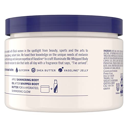 Vaseline Illuminate Me Body Butter Created for Melanin Rich Skin Whipped Body Butter Provides 24 Hour Moisturization for Dry Skin 11 oz