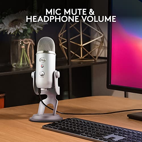 Blue Yeti USB Microphone for PC, Mac, Gaming, Recording, Streaming, Podcasting, Studio and Computer Condenser Mic with Blue VO!CE effects, 4 Pickup Patterns, Plug and Play β Silver