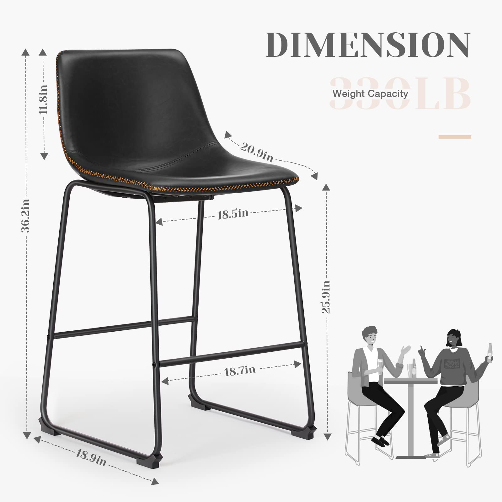 DUMOS Dining Chairs,Kitchen & Dining Room Chairs, PU Leather Cushion and Metal Legs Bar Chairs, Counter Height Bar Stools for Kitchen Island