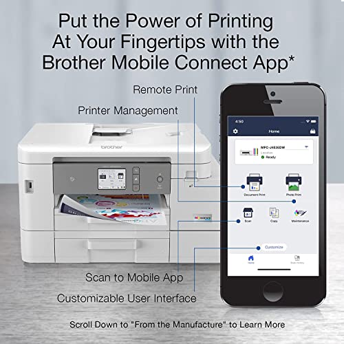 Brother MFC Series INKvestment Tank All-in-One Color Inkjet Printer with NFC, Print Scan Copy Fax, Auto 2-Sided Printing, 4800 x 1200 dpi, Built-in Wireless, White, Bundle with Cefesfy Printer Cable