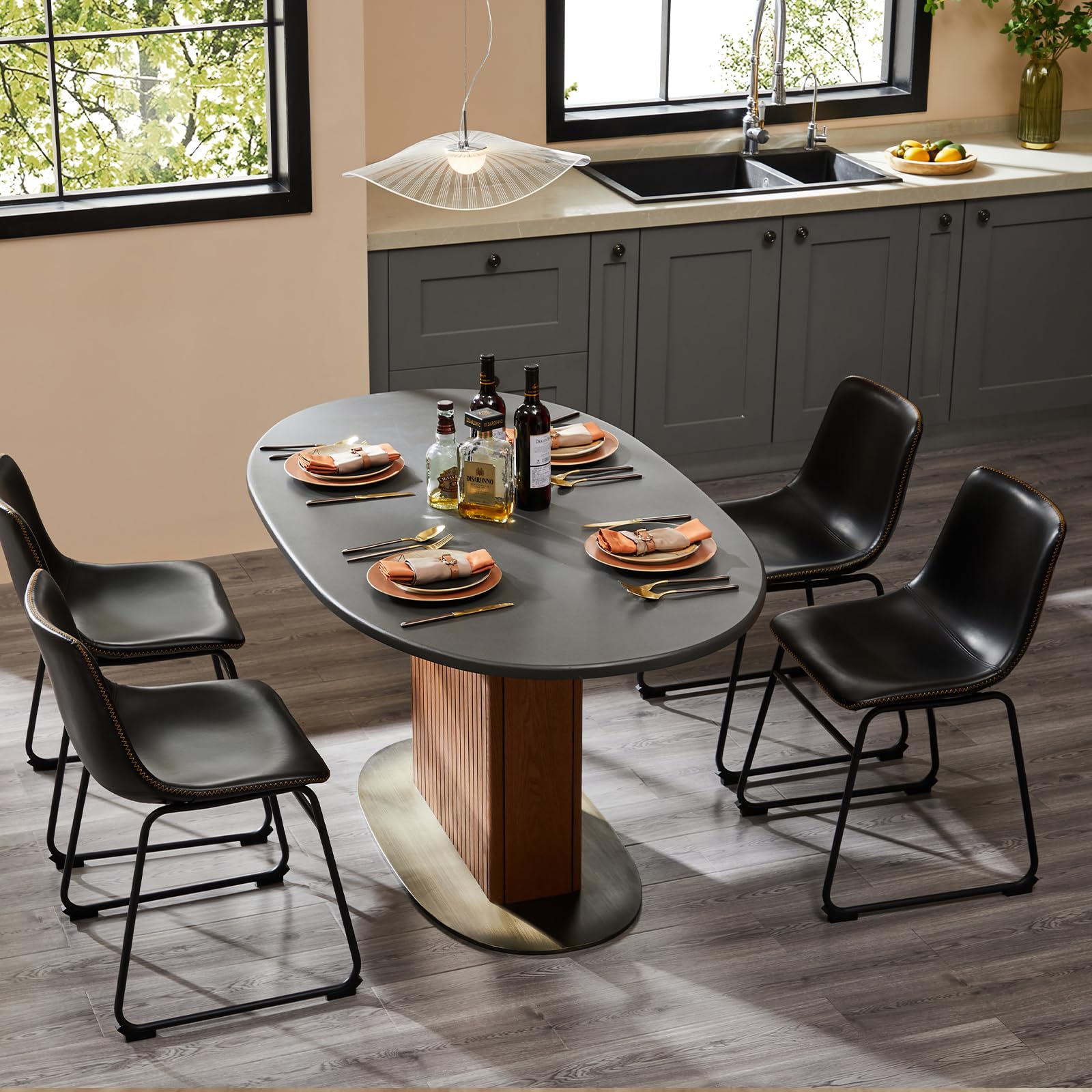 DUMOS Dining Chairs,Kitchen & Dining Room Chairs, PU Leather Cushion and Metal Legs Bar Chairs, Counter Height Bar Stools for Kitchen Island