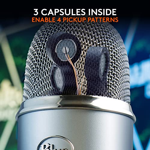 Blue Yeti USB Microphone for PC, Mac, Gaming, Recording, Streaming, Podcasting, Studio and Computer Condenser Mic with Blue VO!CE effects, 4 Pickup Patterns, Plug and Play β Silver