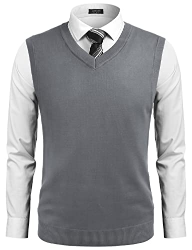 COOFANDY Men s Wool Blend Relax Fit Vest Knit V-Neck Sweater
