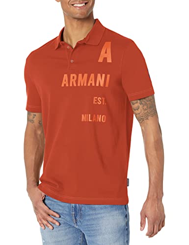 A|X ARMANI EXCHANGE mens Contrast Logo Stretch Pique Polo Shirt, Rooibos Tea, Small US