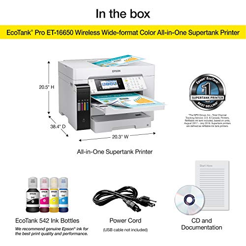 Epson EcoTank Pro ET-16650 Wireless Wide-Format Color All-in-One Supertank Printer with Scanner, Copier, Fax and Ethernet