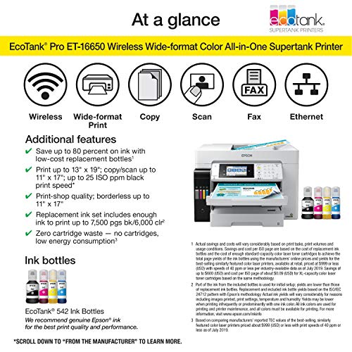 Epson EcoTank Pro ET-16650 Wireless Wide-Format Color All-in-One Supertank Printer with Scanner, Copier, Fax and Ethernet