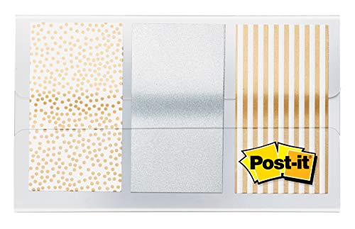 Post-it Flags, 60 Count, 1 in Wide, Assorted Metallic Designs (682-METAL), Metallic Solid, Polka Dots and Stripes