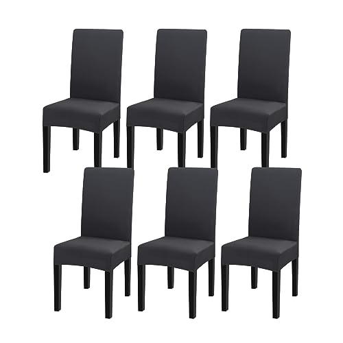 Miaotto Chair Covers for Dining Room Stretch Dining Chair Covers Set of 6 Parsons Chair Slipcover Removable Washable Kitchen Chair Slipcovers for Dining Room Party Banquet,Dark Grey