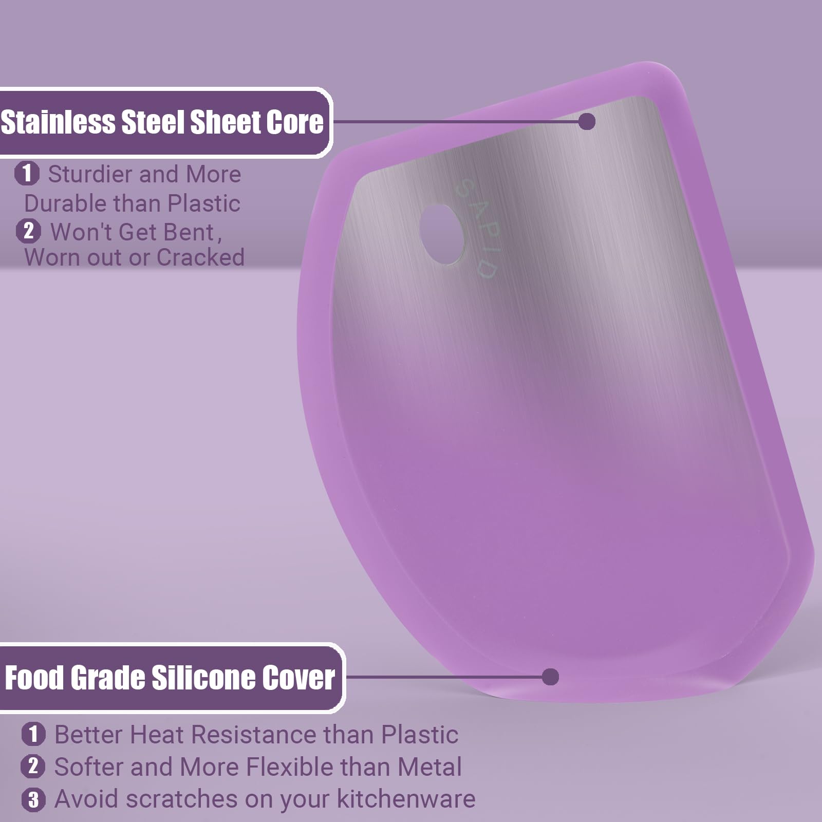 Sapid Silicone Bowl Scraper Flexible Curved Edge (5.98"×4.3"), Food Grade Bench Dough Scraper for Baking Sourdough Bread, Cake, Fondant Icing, Heat- Resistance Kitchen Dish Pan Scrapers (1, Purple)