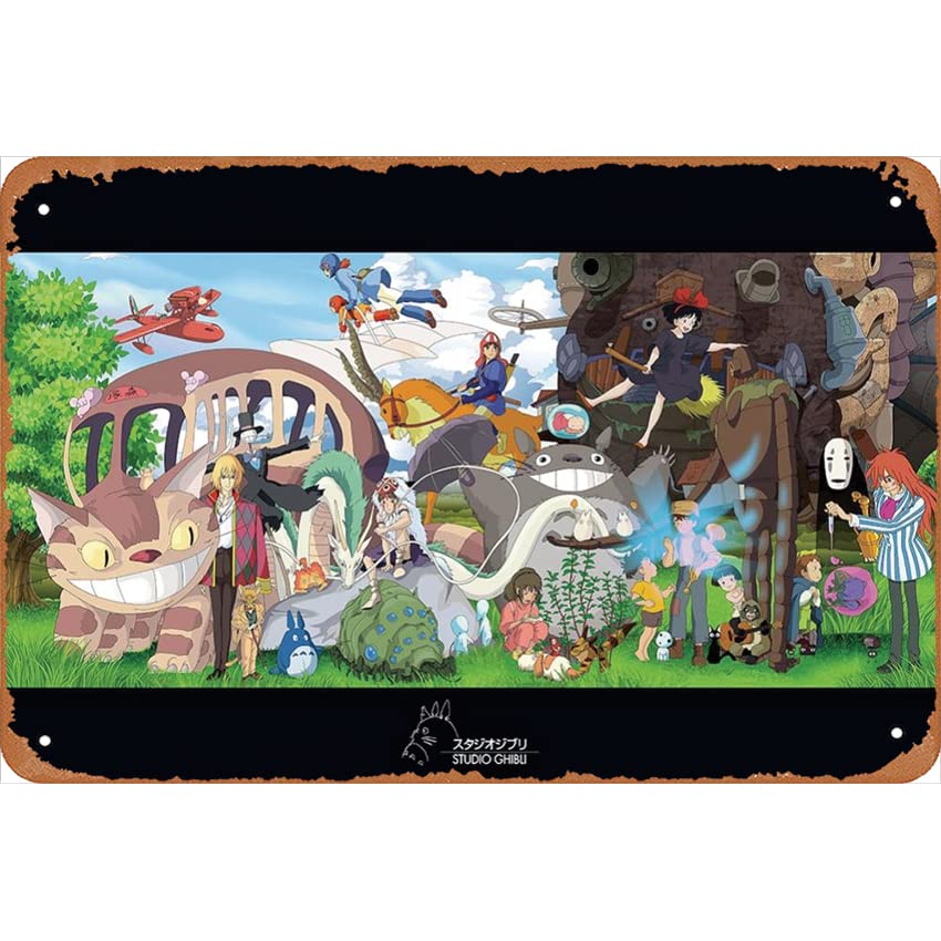 Decorative 8x12 inch vintage metal tin signage Studio Ghibli Collage Poster Creative Tin Sign Novelty Metal Retro Wall Decor For Home Gate Garden Bars Restaurants Cafes Office Store Pubs Club Gift 12 X 8 Inche Plaque