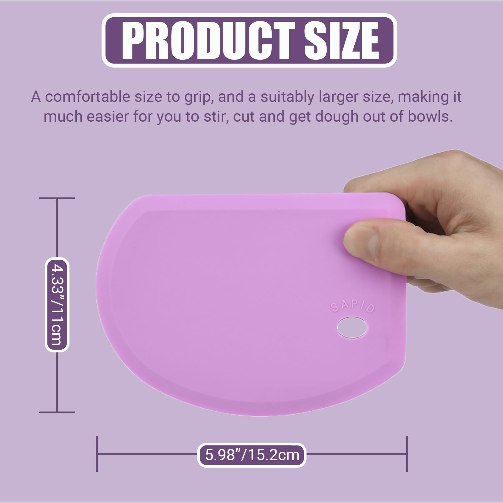 Sapid Silicone Bowl Scraper Flexible Curved Edge (5.98"×4.3"), Food Grade Bench Dough Scraper for Baking Sourdough Bread, Cake, Fondant Icing, Heat- Resistance Kitchen Dish Pan Scrapers (1, Purple)