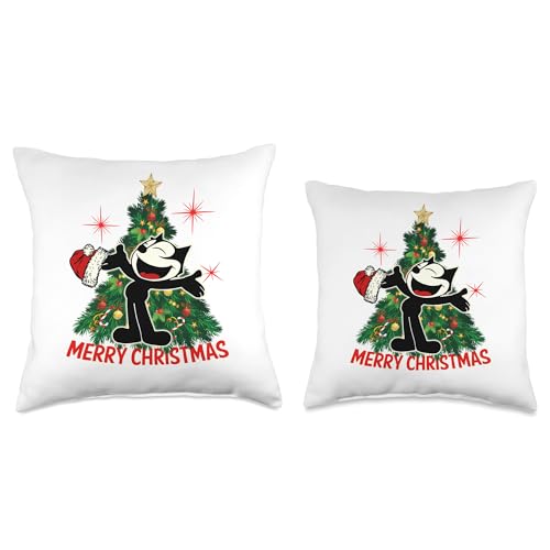 Felix Cat Cartoon Merry Christmas Holiday Designs Merry Christmas Felix Classic Holiday Joy Xmas Tree Throw Pillow, 18x18, Multicolor