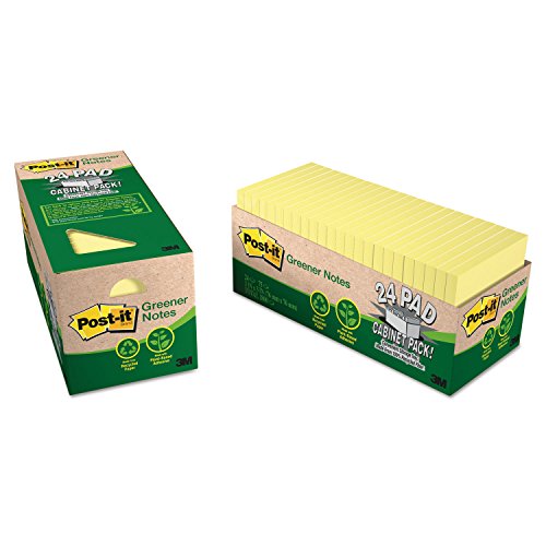 Post-it 654R24CPCY Post-it Notes,Recycled,3-Inch x3-Inch,75 Sht/PD,24PD/PK,Canary YW