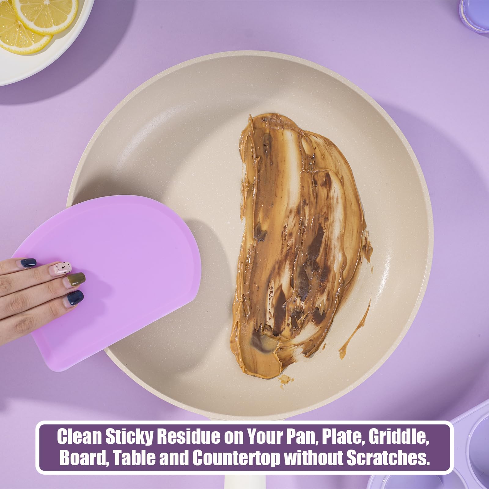 Sapid Silicone Bowl Scraper Flexible Curved Edge (5.98"×4.3"), Food Grade Bench Dough Scraper for Baking Sourdough Bread, Cake, Fondant Icing, Heat- Resistance Kitchen Dish Pan Scrapers (1, Purple)