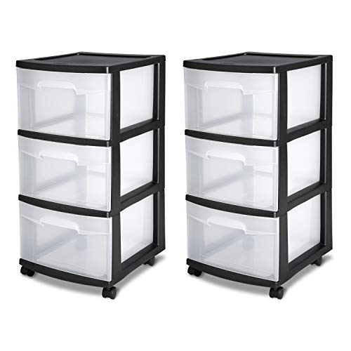 Sterilite 28309002K 3 Drawer Cart - Black KD, 2-Pack