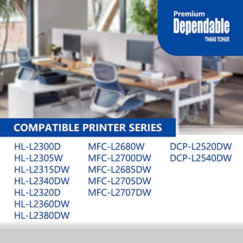 TN660 2 Pack High-Yield Black Toner Cartridge Twin Pack TN660 2PK Replacement for Brother TN6602PK TN-660 TN630 TN-630 (TN6602PK)