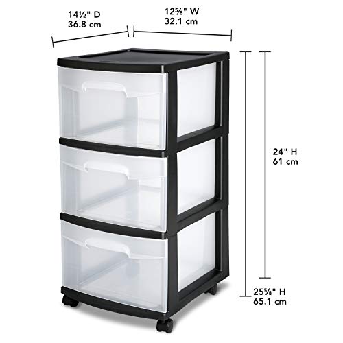 Sterilite 28309002K 3 Drawer Cart - Black KD, 2-Pack