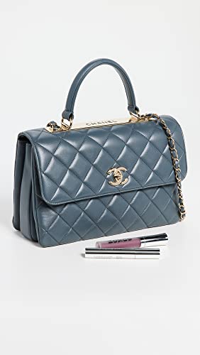 CHANEL Women's Pre-Loved Grey Lambskin 36 Flap Bag with Top Handle, Grey, One Size