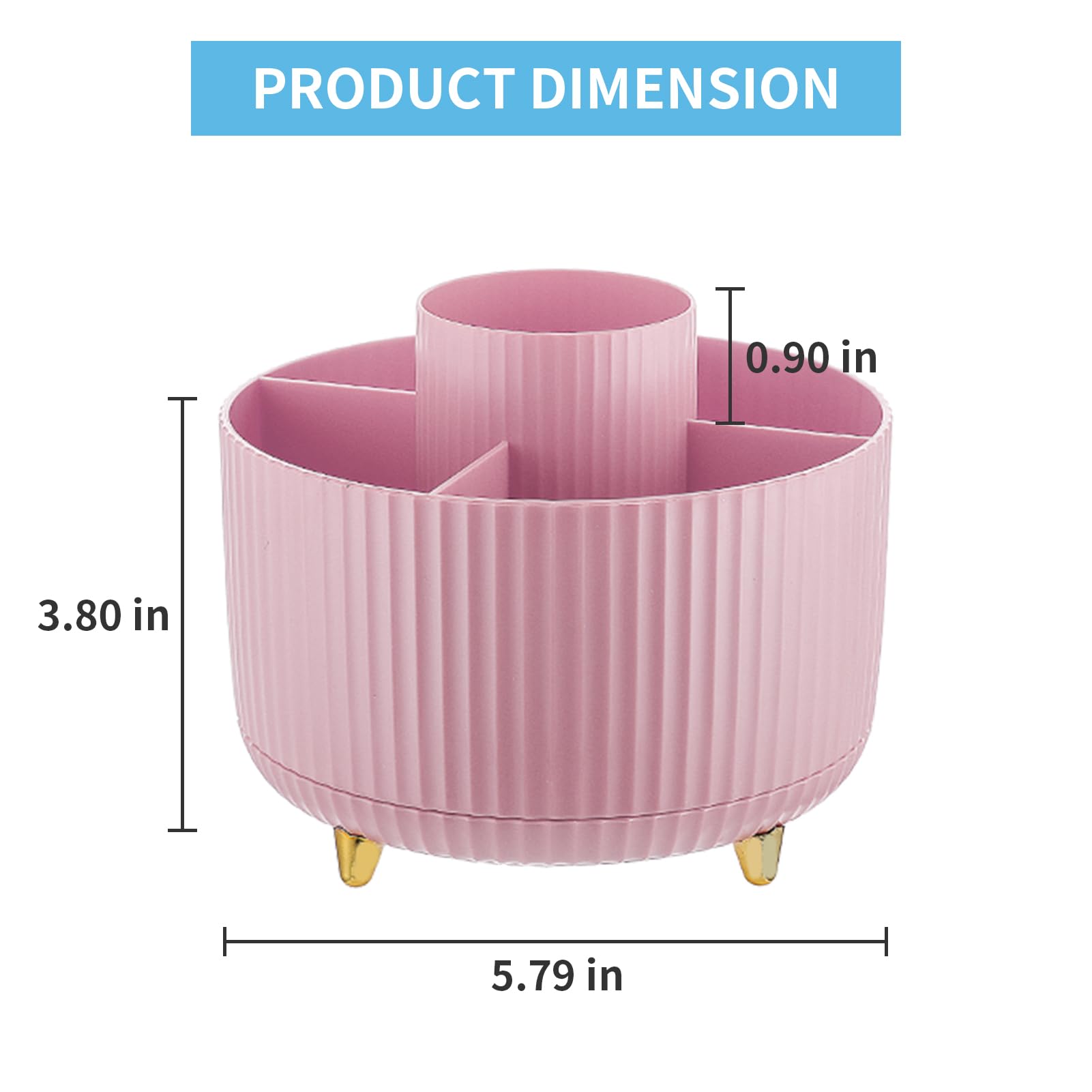 Marbrasse Desk Organizer, 360-Degree Rotating Pen Holder, Desk Organizers and Accessories with 5 Compartments Pencil Organizer, Art Supply Storage Box Caddy for Office, Home(Pink/Purple Random)