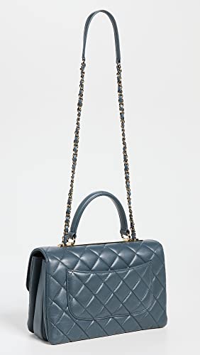CHANEL Women's Pre-Loved Grey Lambskin 36 Flap Bag with Top Handle, Grey, One Size