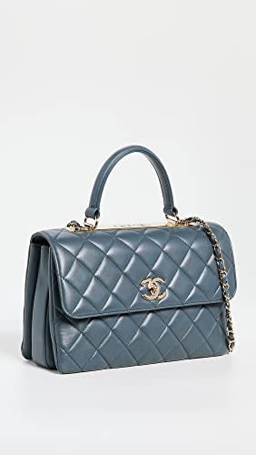 CHANEL Women's Pre-Loved Grey Lambskin 36 Flap Bag with Top Handle, Grey, One Size