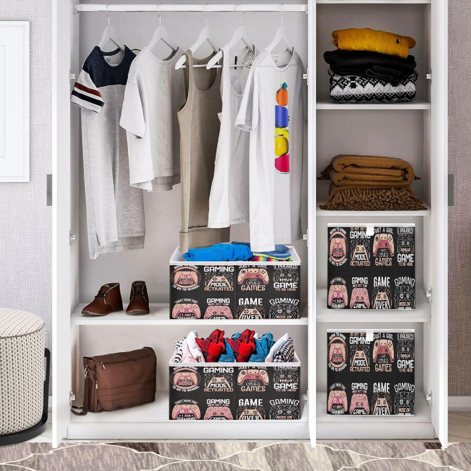 QUGRL Game Controller Set Storage Bins Organizer Gamepad Joystick Foldable Clothes Storage Basket Box for Shelves Closet Cabinet Office Dorm Bedroom 15.75 x 10.63 x 6.96 in