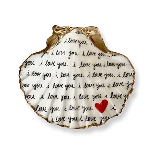Nafiart Studio Love Trinket Dish - Natural Shell Jewelry Tray Organizer, Ring Holder - Home Decor - Gifts for Valentines Girlfriend Women Girl Gifts Present Birthday Red Heart Gift Box