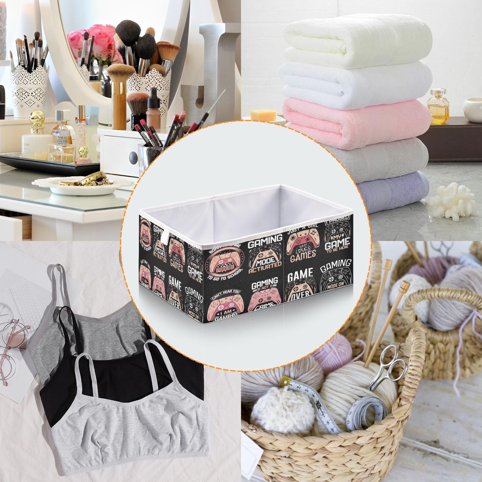 QUGRL Game Controller Set Storage Bins Organizer Gamepad Joystick Foldable Clothes Storage Basket Box for Shelves Closet Cabinet Office Dorm Bedroom 15.75 x 10.63 x 6.96 in